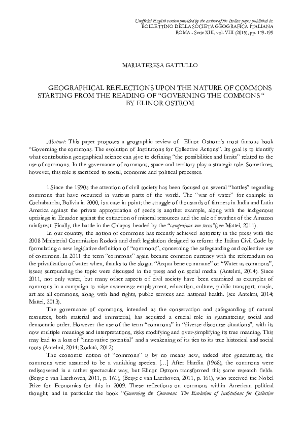 (PDF) Geographical Reflections Upon the Nature of Commons Starting from ...