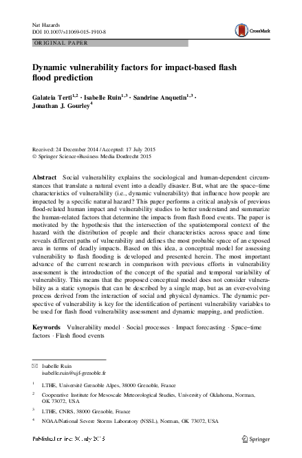 (PDF) Dynamic vulnerability factors for impact-based flash flood prediction