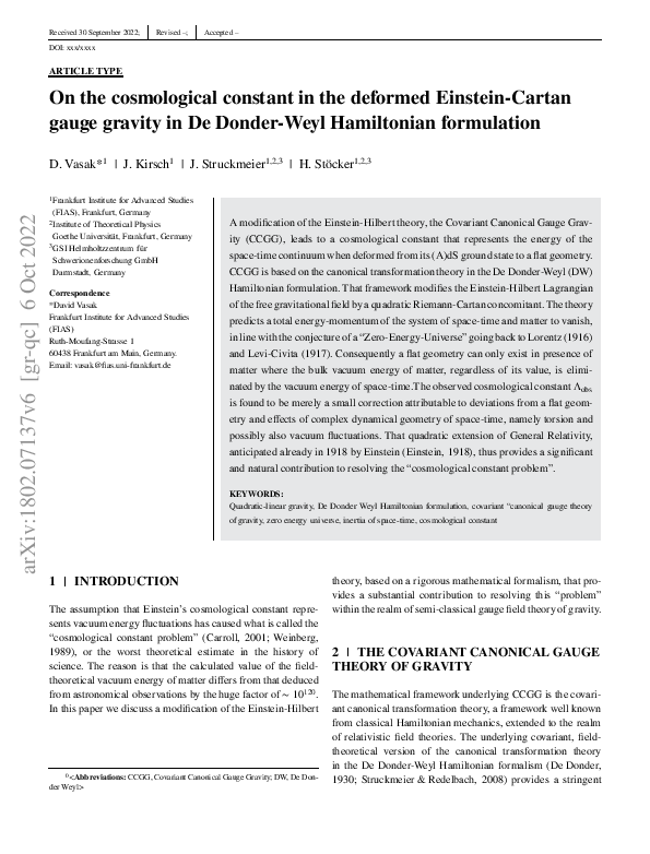 (PDF) On the cosmological constant in the deformed Einstein-Cartan gauge gravity in De Donder ...