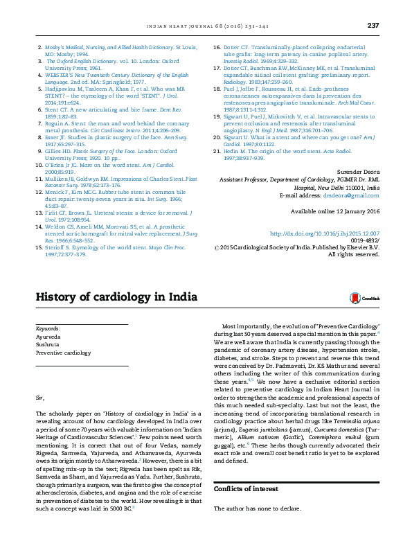 (PDF) History of cardiology in India