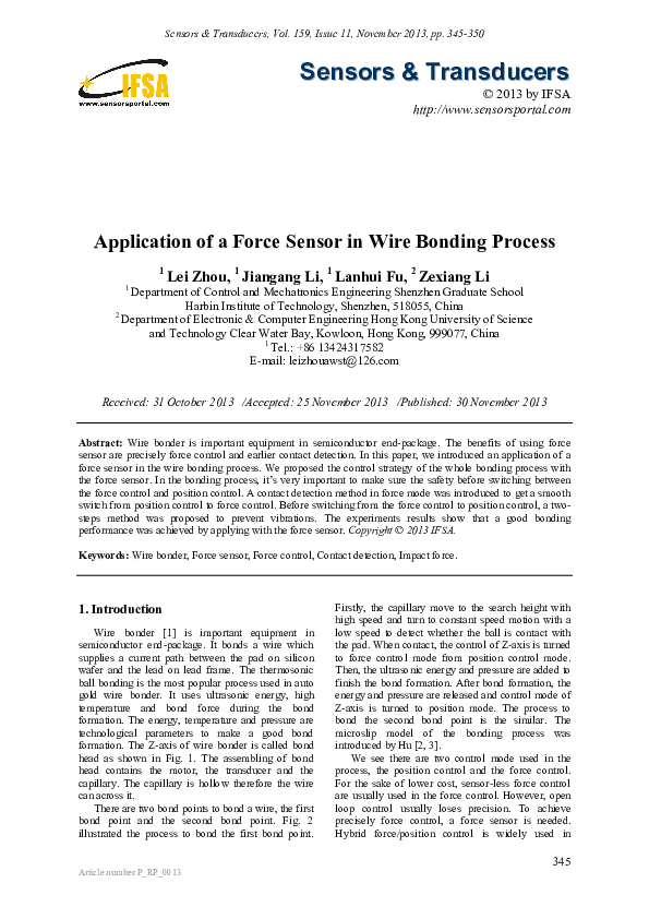 (PDF) Application of a Force Sensor in Wire Bonding Process