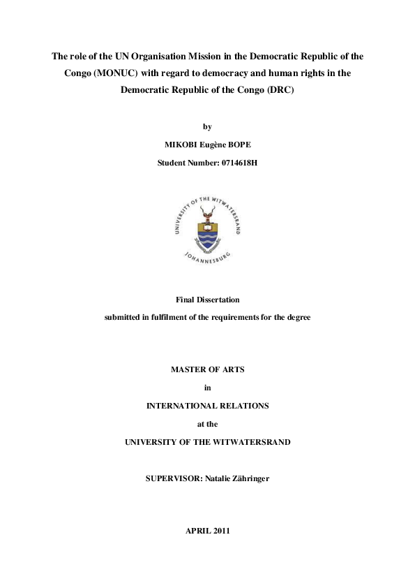 (PDF) The role of the UN Organisation Mission in the Democratic ...