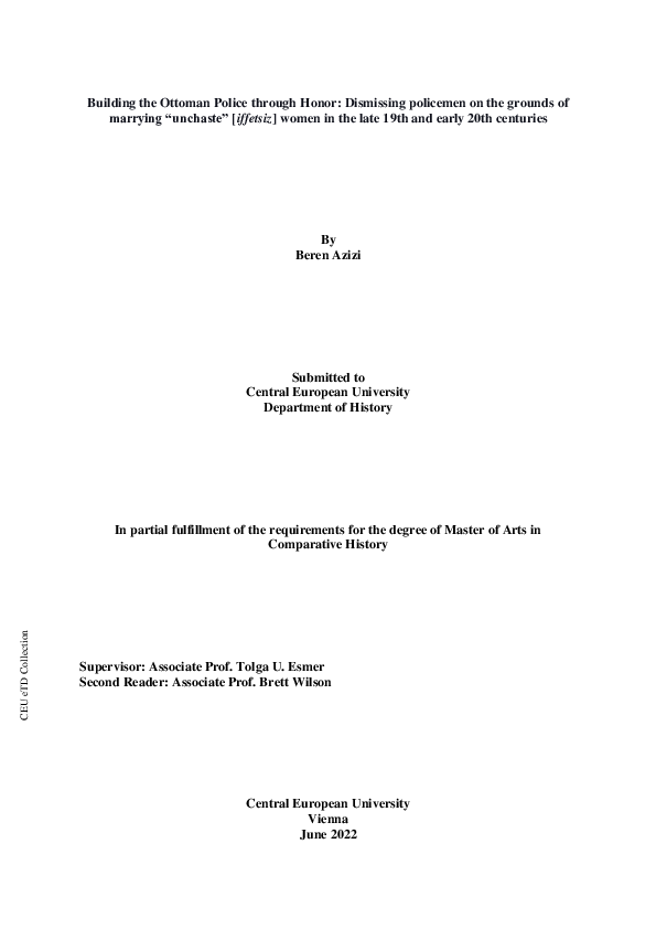 (PDF) Building the Ottoman Police through Honor: Dismissing policemen ...