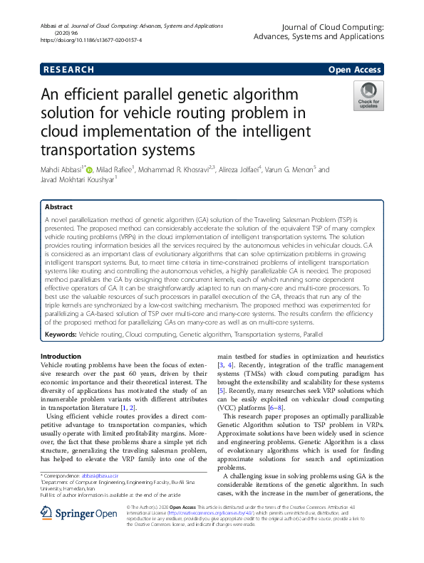 (PDF) An efficient parallel genetic algorithm solution for vehicle routing problem in cloud ...