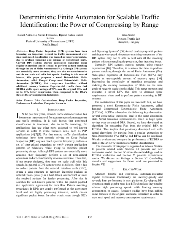 Pdf Deterministic Finite Automaton For Scalable Traffic Identification The Power Of