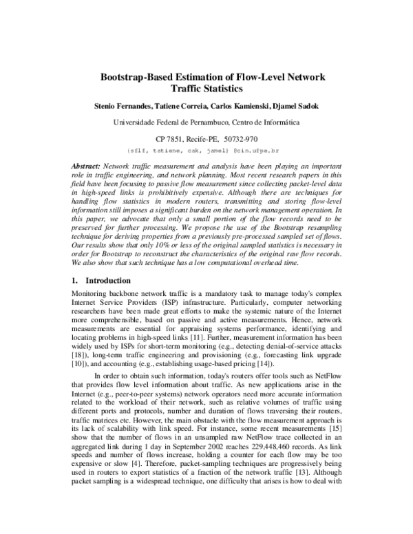 Pdf Bootstrap Based Estimation Of Flow Level Network Traffic Statistics