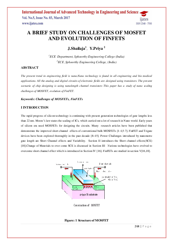 (PDF) A Brief Study on Challenges of Mosfet and Evolution of Finfets ...