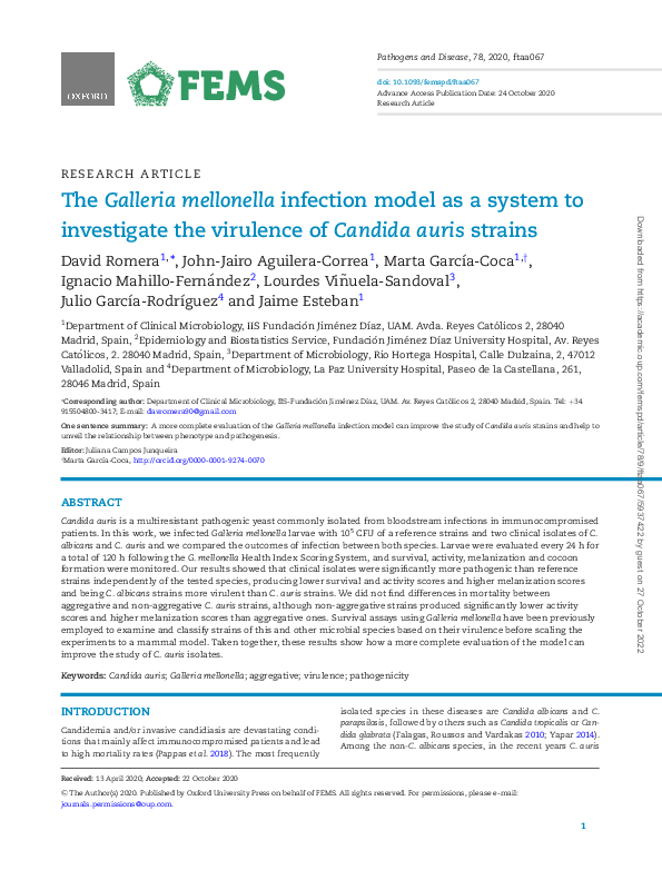 (PDF) The Galleria mellonella infection model as a system to ...