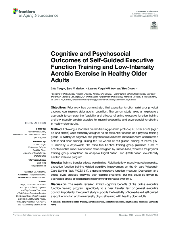 Pdf Cognitive And Psychosocial Outcomes Of Self Guided Executive Function Training And Low