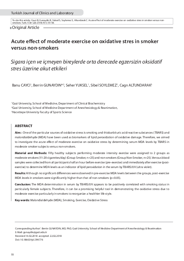 (PDF) Acute Effect of Moderate Exercise on Oxidative Stress in Smoker ...