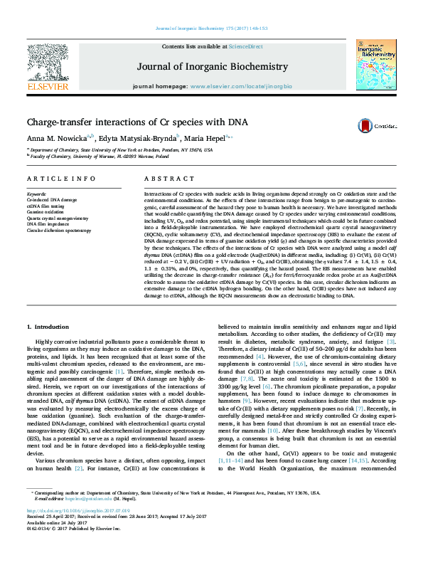 (PDF) Charge-transfer interactions of Cr species with DNA