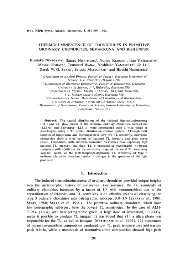 (PDF) Thermoluminescence of chondrules in primitive ordinary chondrites ...