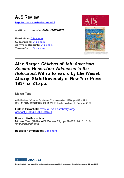 (PDF) Alan Berger. Children of Job: American Second-Generation ...