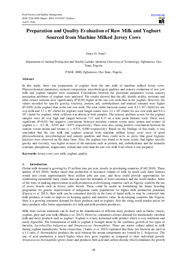 (PDF) Preparation and Quality Evaluation of Raw Milk and Yoghurt ...
