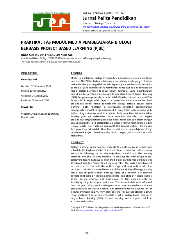 (PDF) PRAKTIKALITAS MODUL MEDIA PEMBELAJARAN BIOLOGI BERBASIS PROJECT BASED LEARNING (PjBL)