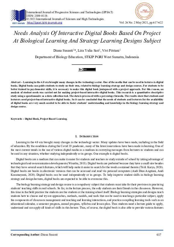 (PDF) Needs Analysis Of Interactive Digital Books Based On Project At Biological Learning And ...
