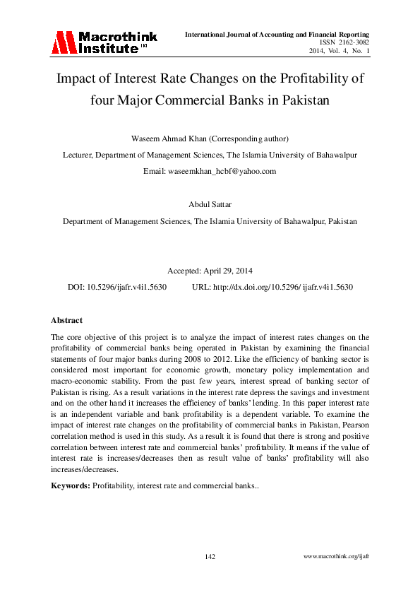 (PDF) Impact of Interest Rate Changes on the Profitability of four ...