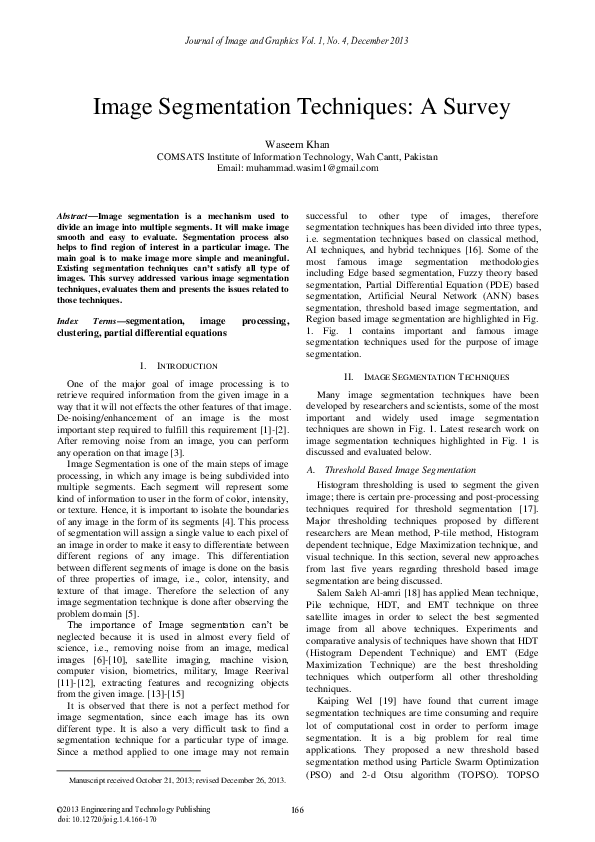 (PDF) Image Segmentation Techniques: A Survey