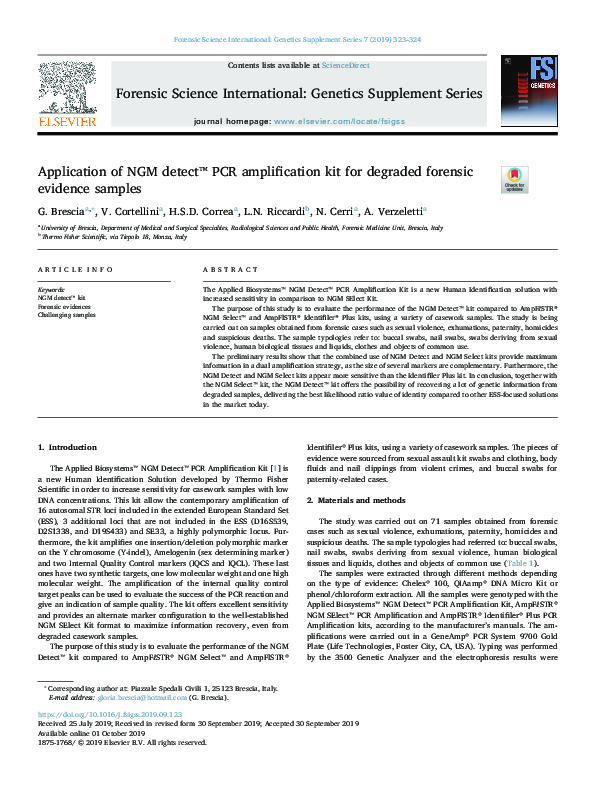 (PDF) Application of NGM detect™ PCR amplification kit for degraded ...