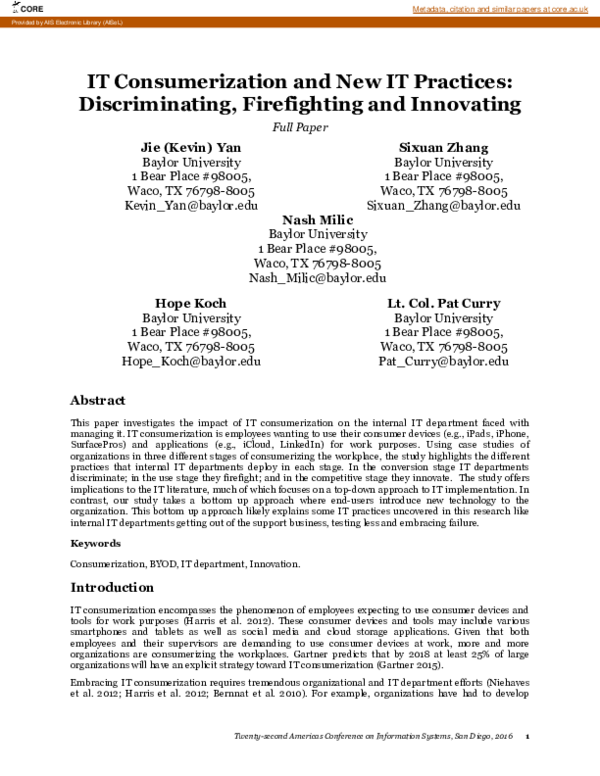 (PDF) IT Consumerization and New IT Practices: Discriminating ...
