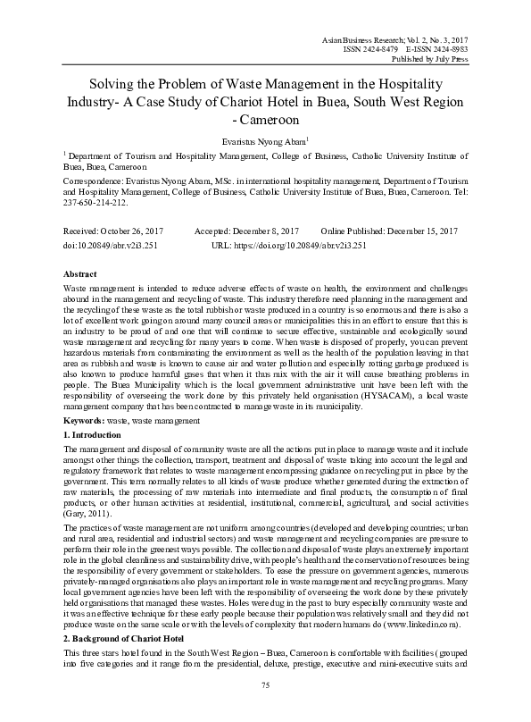 (PDF) Solving the Problem of Waste Management in the Hospitality ...