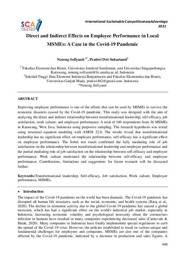 (PDF) Direct and Indirect Effects on Employee Performance in Local MSMEs: A Case in the Covid-19 ...