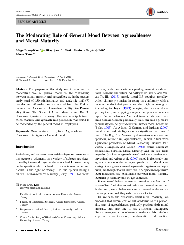 (PDF) The Moderating Role of General Mood Between Agreeableness and Moral Maturity