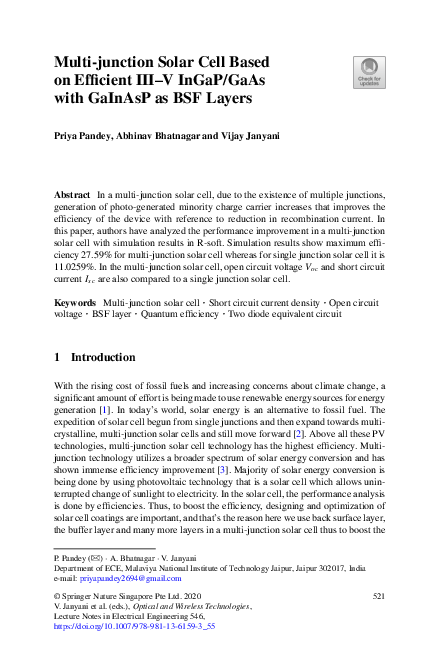 (PDF) Multi-junction Solar Cell Based on Efficient III–V InGaP/GaAs with GaInAsP as BSF Layers