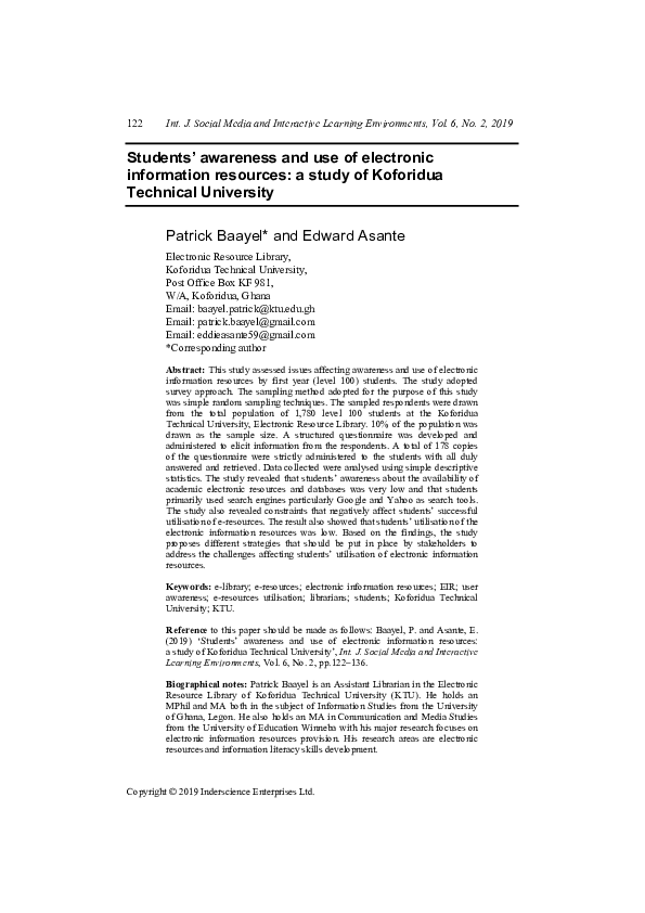 (PDF) Students' awareness and use of electronic information resources ...