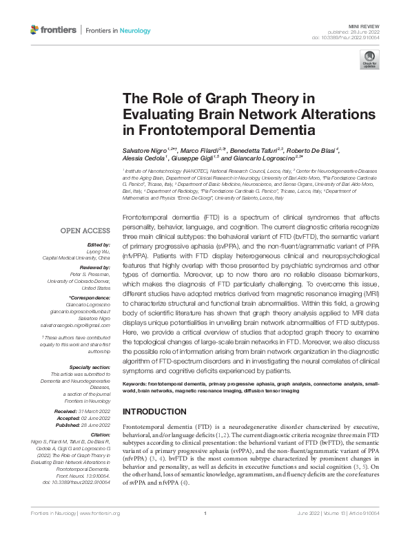 (PDF) The Role of Graph Theory in Evaluating Brain Network Alterations ...