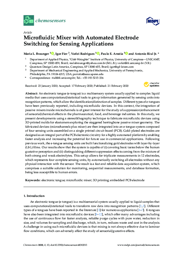 (PDF) Microfluidic Mixer with Automated Electrode Switching for Sensing Applications