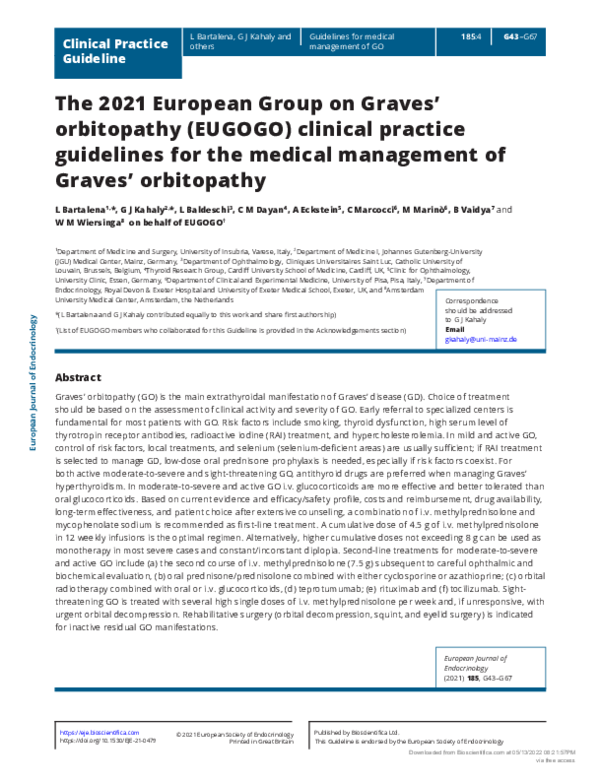 (PDF) The 2021 European Group on Graves’ orbitopathy (EUGOGO) clinical ...