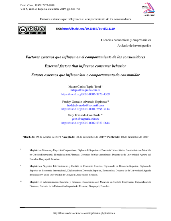(PDF) Factores externos que influyen en el comportamiento de los ...