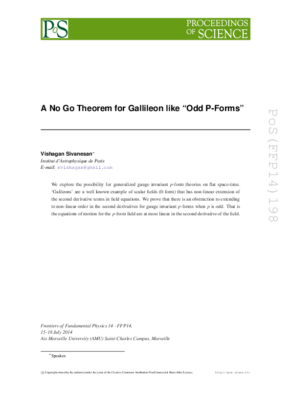 (PDF) A No Go Theorem for Gallileon like "Odd P-Forms