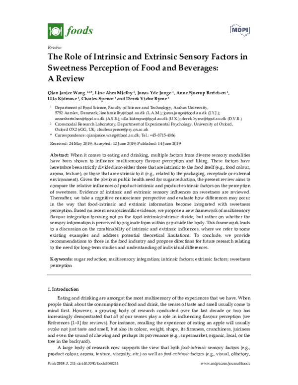 (PDF) The Role of Intrinsic and Extrinsic Sensory Factors in Sweetness ...