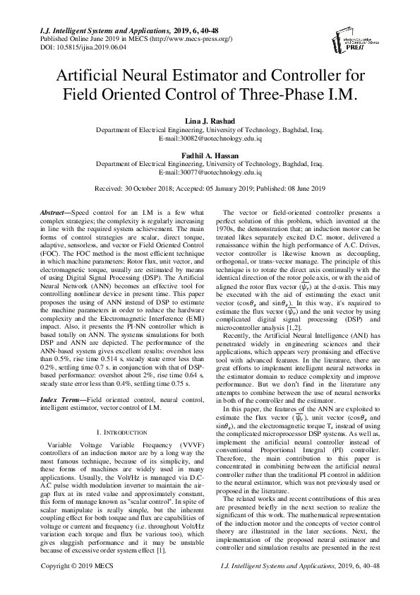 Pdf Artificial Neural Estimator And Controller For Field Oriented