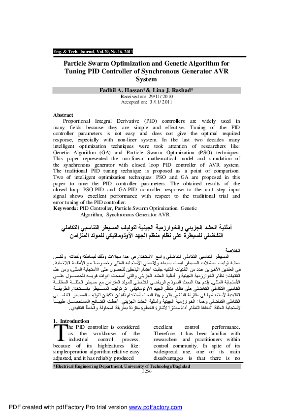 (PDF) Particle Swarm Optimization and Genetic Algorithm for Tuning PID Controller of Synchronous ...