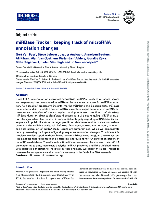 (PDF) miRBase Tracker: keeping track of microRNA