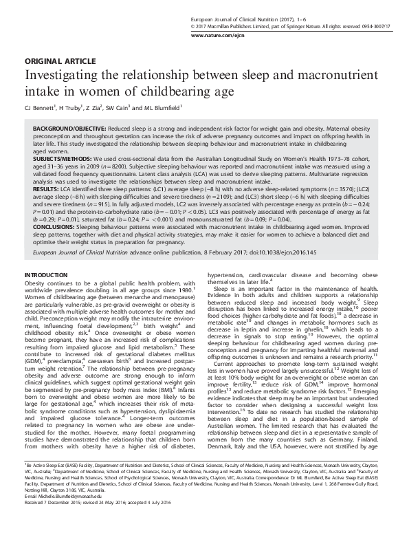 (PDF) Investigating the relationship between sleep and macronutrient intake in women of ...