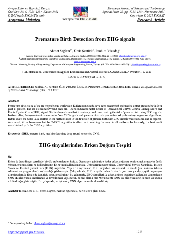 (PDF) Premature Birth Detection from EHG signals