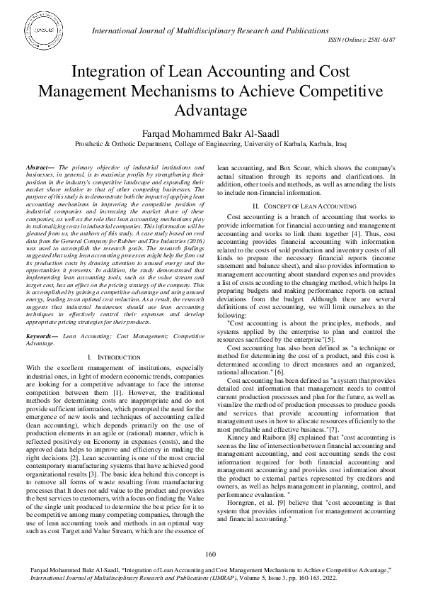 (PDF) Integration of Lean Accounting and Cost Management Mechanisms to ...