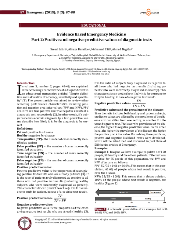 (PDF) Evidence Based Emergency Medicine Part 2: Positive and negative ...