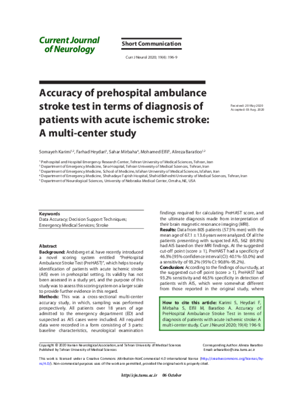 (PDF) Accuracy of prehospital ambulance stroke test in terms of ...
