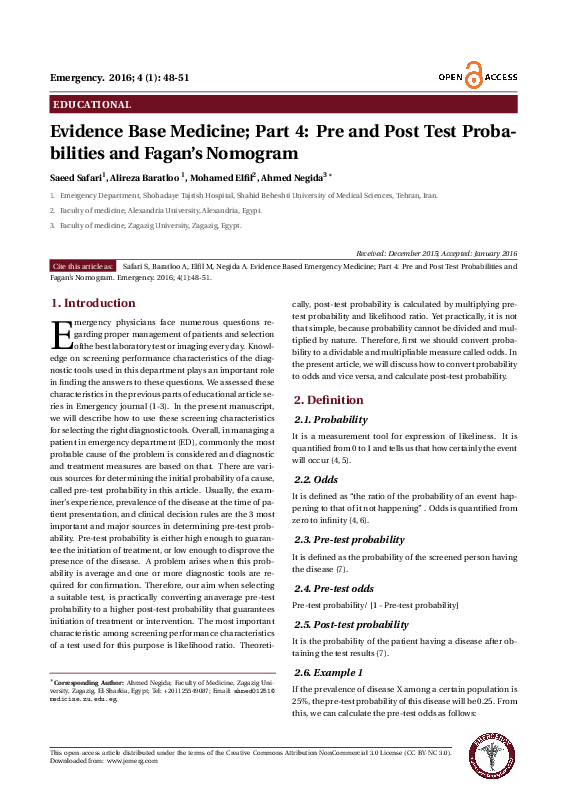 (PDF) Evidence Based Emergency Medicine; Part 4: Pre-test and Post-test ...