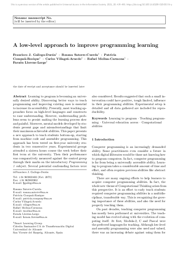 (PDF) A low-level approach to improve programming learning