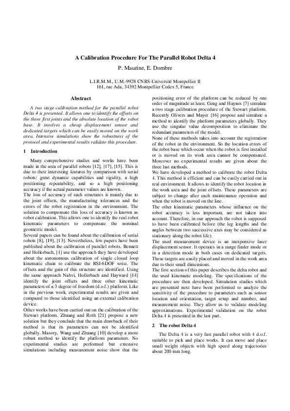 (PDF) A calibration procedure for the parallel robot Delta 4