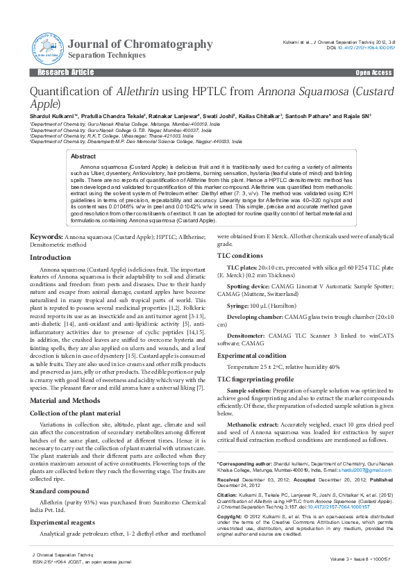 (PDF) Quantification of Allethrin using HPTLC from Annona Squamosa ...
