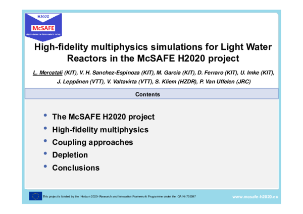 (PDF) High-fidelity multiphysics simulations for Light Water Reactors in the McSAFE H2020 project