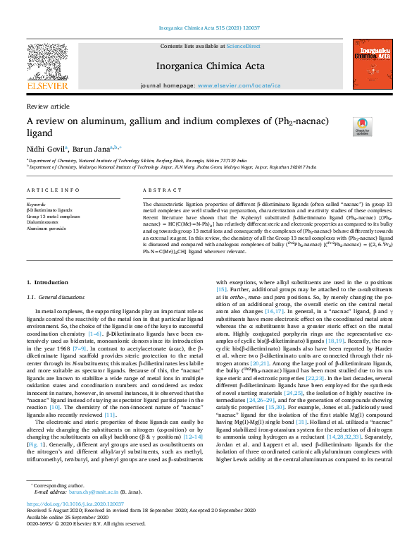 (PDF) A review on aluminum, gallium and indium complexes of (Ph2-nacnac ...