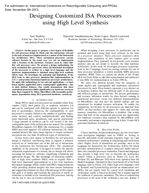 (PDF) Designing customized ISA processors using high level synthesis